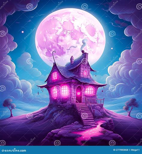 Generative Ai Fantasy House In Magic Landscape With Amazing Sky Stock