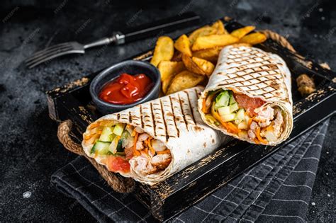 Premium Photo Durum Doner Kebab Or Shawarma With Meat Vegetable Salad