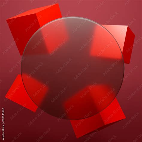 Glass Morphism With Full Red Geomatric Shape And Aesthetic Space Realistic 3d Illustration Stock