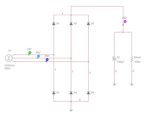 3 Phase Delta Full Wave Rectifier Multisim Live
