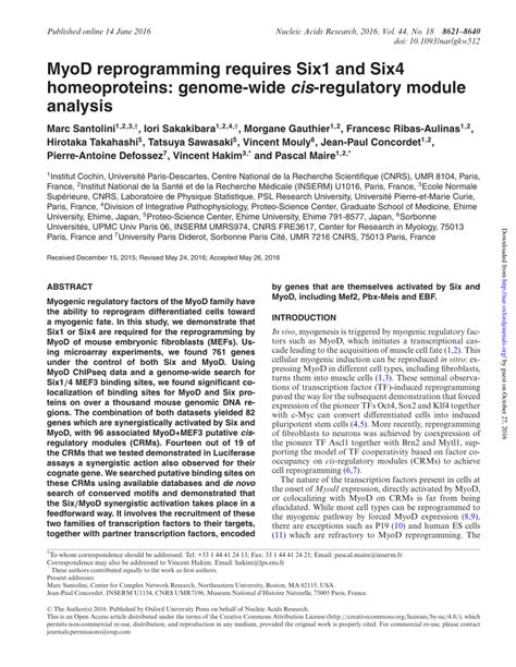 Pdf Myod Reprogramming Requires Six1 And Six4 Homeoproteins Genome