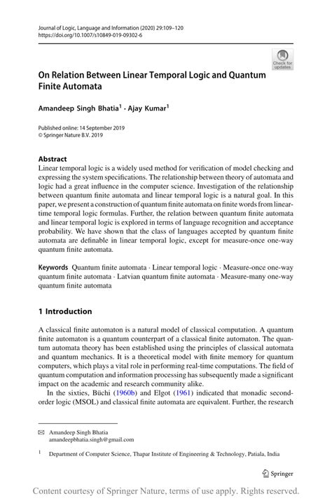 on relation between linear temporal logic and quantum finite automata
