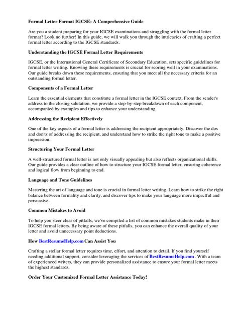 Formal Letter Format Igcse Pdf Part Of Speech Linguistic Morphology