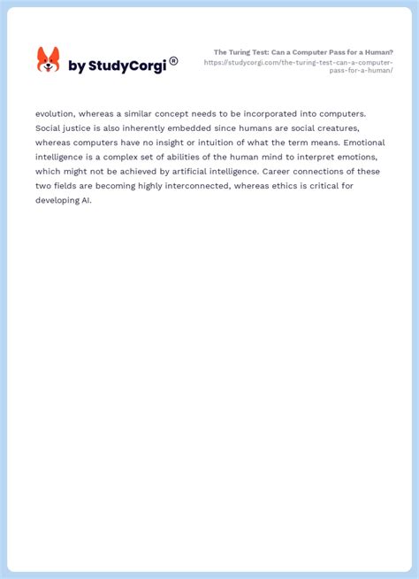 The Turing Test Can A Computer Pass For A Human Free Essay Example