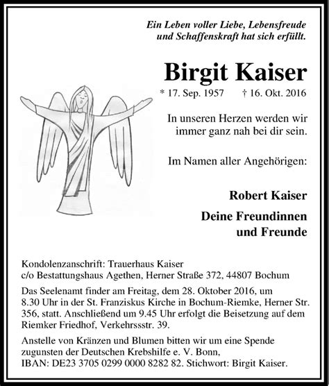 Traueranzeigen Von Birgit Kaiser Trauer In Nrwde