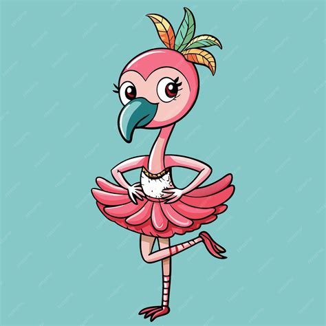 Cheerful Flamingo Ballerina With Ballet Tutu Cartoon Illustration