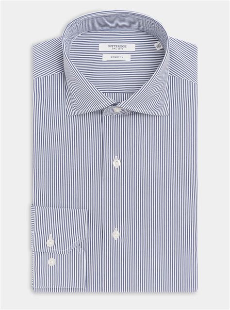 Camicia Slim Fit In Popeline Di Cotone Stretch Rigato