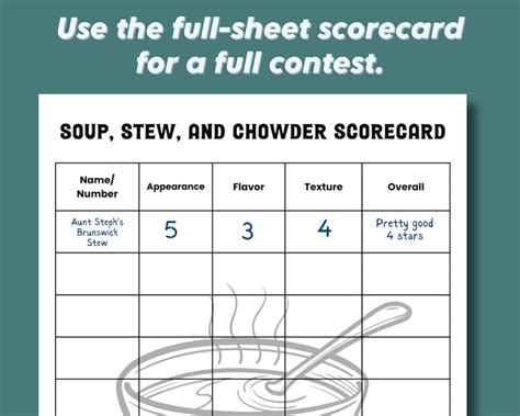 Soup Tasting Score Card Stew Cookoff Party Food Tasting Game Food