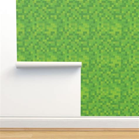 8 Bit Grass Block Wallpaper Spoonflower Peel And Stick Wallpaper