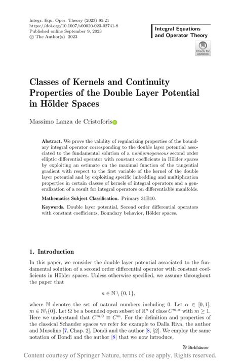 pdf classes of kernels and continuity properties of the double layer