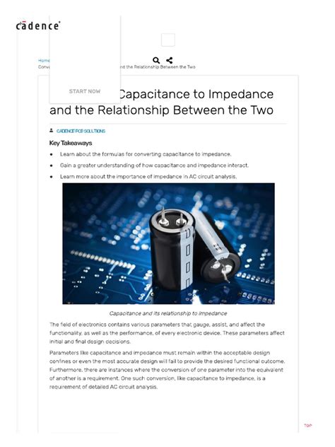 Converting Capacitance To Impedance And The Relationship Between The