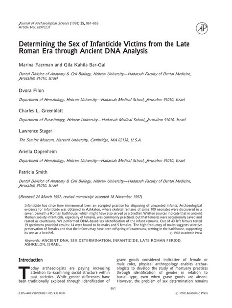 Pdf Determining The Sex Of Infanticide Victims From The Late Roman