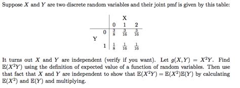 solved suppose x and y are two discrete random variables and