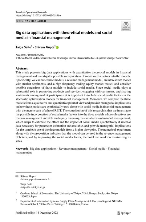 Pdf Big Data Applications With Theoretical Models And Social Media In Financial Management