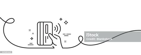 Contactless Payment Card Line Icon Money Sign Continuous Line With Curl Vector Stock