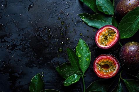 Passion Fruit On Dark Background Premium Ai Generated Image