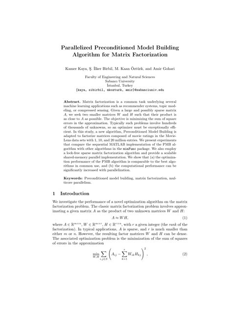 Pdf Parallelized Preconditioned Model Building Algorithm For Matrix