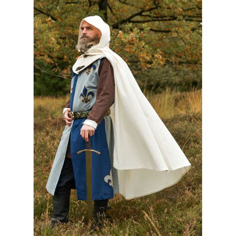 Tabard Médiéval Doublé Fleur De Lys Bleu Bleu Gris