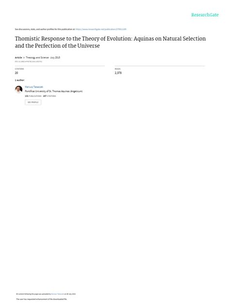 Thomistic Account Of Evolution Final Pdf Causality Creationism