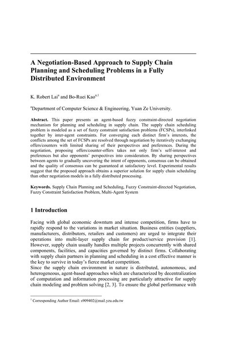 Pdf A Negotiation Based Approach To Supply Chain Planning And