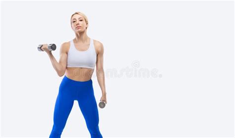 Beautiful Blonde Fit Girl Posing Isolated On White Background Fitness