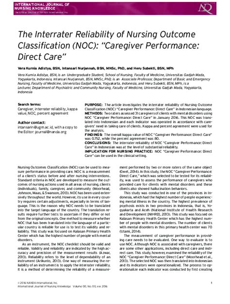 Pdf The Interrater Reliability Of Nursing Outcome Classification Noc “caregiver Performance
