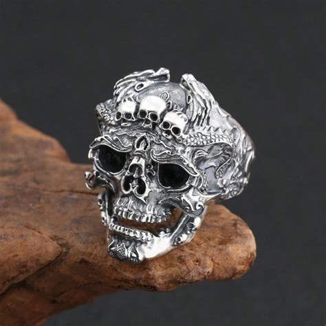 Skull Ring For Men Norse Viking Dragon Head Ring Viking Skull Dragon
