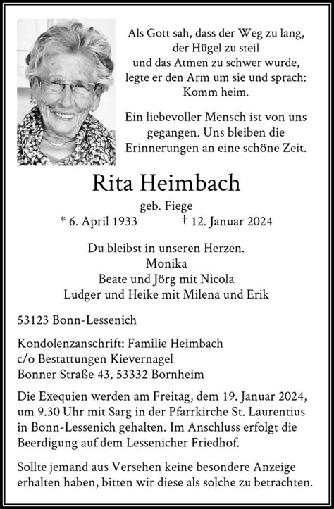 Traueranzeigen Von Rita Heimbach Ga Trauer De