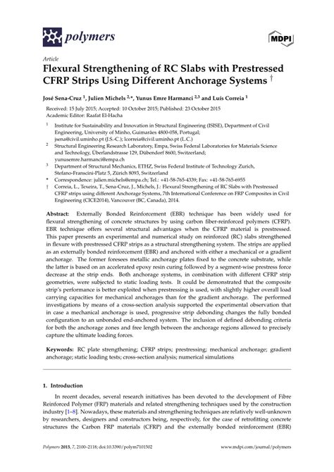Pdf Flexural Strengthening Of Rc Slabs With Prestressed Cfrp Strips Using Different Anchorage
