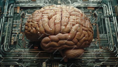 Human brain placed on a circuit board background representing artificial intelligence concepts ...