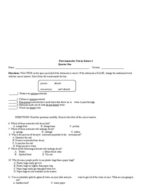 Summative Test Science 1st Pdf