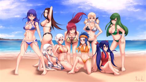 Rule 34 9girls Beach Bikini Bisca Connell Blonde Hair Blue Hair Brown
