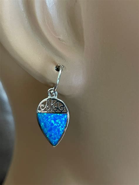 Teardrop Blue Opal Earrings Opal Dangle Earrings Sterling Etsy Uk