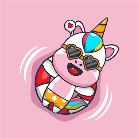 Premium Vector Cute Unicorn In Sunglasses Float With Buoy Cute Summer