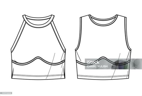 벡터 여성 탱크 탑 스케치 민소매 블라우스 패션 Cad 여름 자르기 티셔츠 기술 스케치 여성 플랫 템플릿 저지 또는 짠 직물 코르셋 탑 전면 후면보기 흰색 색상 0명에 대한