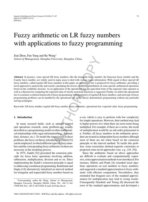 pdf fuzzy arithmetic on lr fuzzy numbers with applications to fuzzy