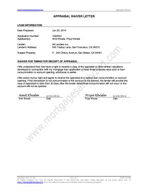 Appraisal Waiver Form Fill Out And Sign Printable Pdf Template