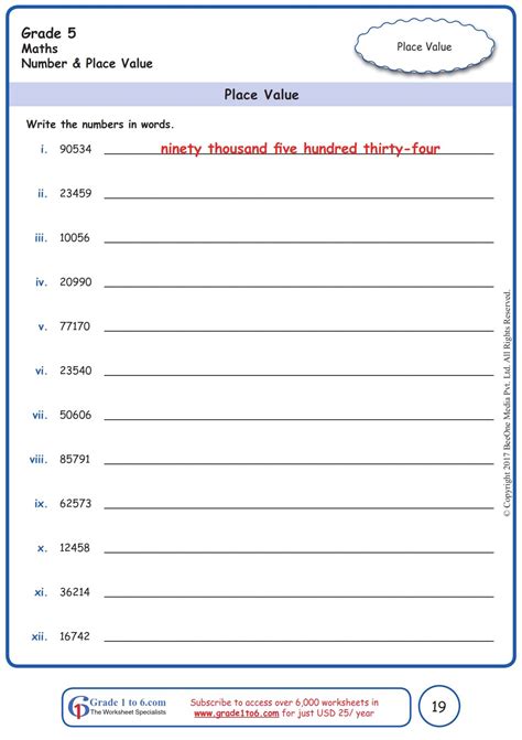 Place Value Activity 5th Grade