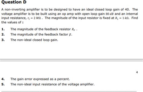 Solved Question D A Non Inverting Amplifier Is To Be Chegg