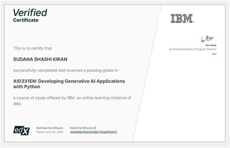 Shashi Kiran Sudana On Linkedin Ai Machinelearning Python Generativeai Ibm Edx Learning