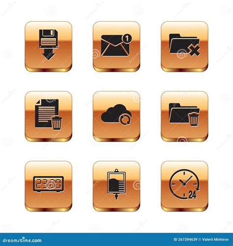 Set Floppy Disk Backup Digital Alarm Clock IV Bag Cloud Sync Refresh Delete File Document