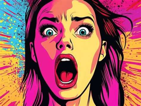 Omg Pop Art Stunned Woman In Pop Art Style Cartoon Angry Girl In