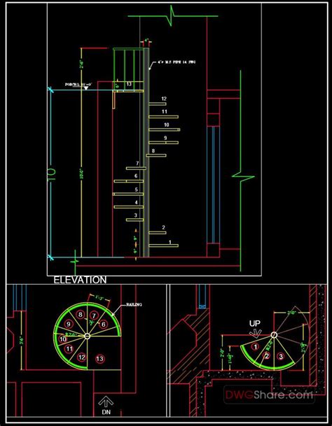 66free Download Of Steel Stair Plan And Elevation Autocad Drawing Dwg
