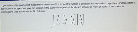 Solved Point Given The Augmented Matrix Below Determine Chegg