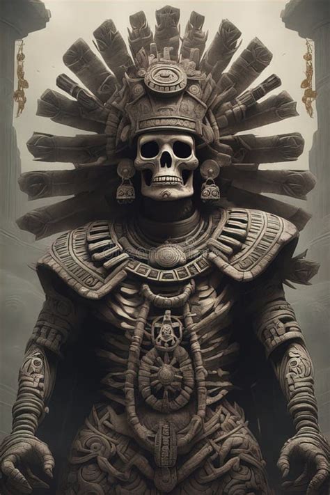 Mictlantecuhtli The Ancient Aztec God Of The Underworld Above A Pile