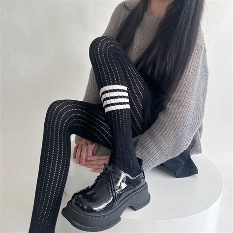 Women Knitted Tights Striped School Girls Thigh High Stockings