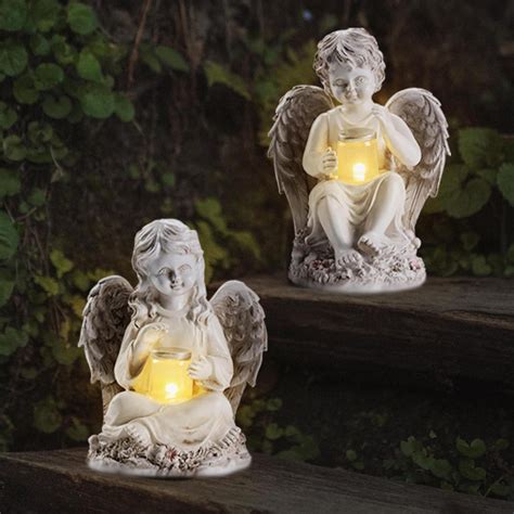 Arlmont And Co 2 Pack Solar Angel Garden Statue Classic Cherub