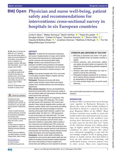 Pdf Physician And Nurse Well Being Patient Safety And Recommendations For Interventions