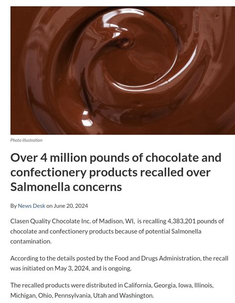 Over 4 Million Pounds Of Chocolate And Confectionery Products Recalled Over Salmonella Concerns