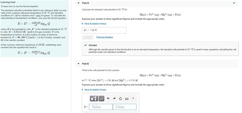 Solved Part D Calculate The Standard Cell Potential At 25°c